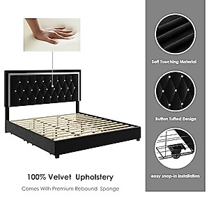 HITHOS Queen Size Bed Frame with 4 Storage Drawers and Adjustable Headboard, Modern Upholstered Platform Bed with Wood Slat Support, Diamond Button Tufted Design, No Box Spring Needed (Black, Queen)