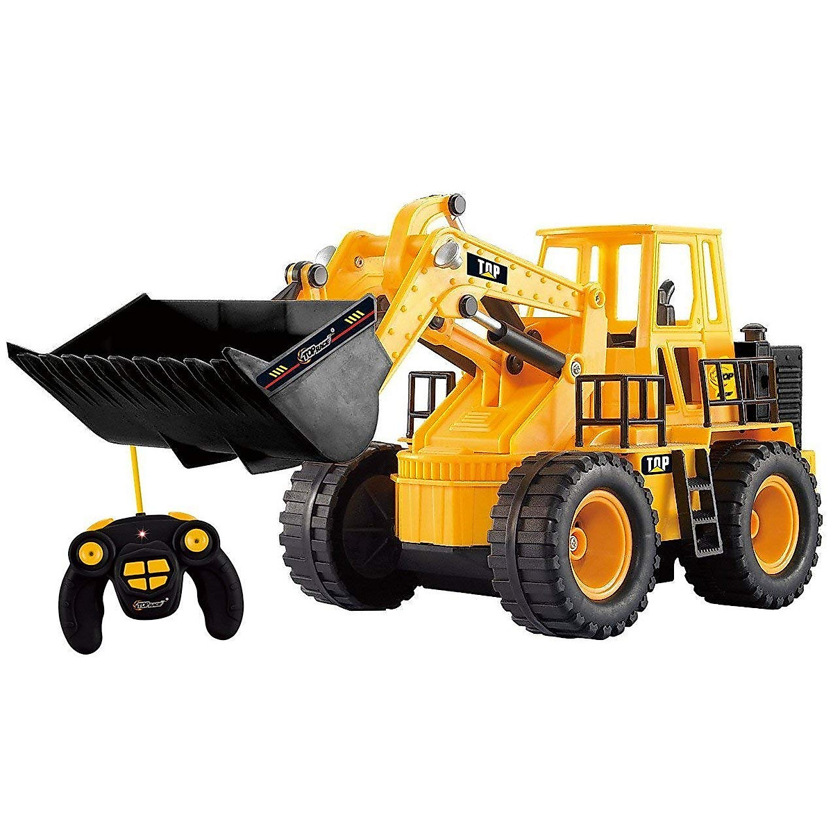 Top Race TR-113 5 Channel Full Functional Remote Control Tractor Toy Front Loader - 14 x 6 x 8 inch Electric RC Remote Control Construction Toy Tractors with Lights and Sounds