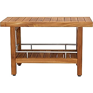 AquaTeak Patented 30" Spa Teak & Stainless Shower Bench with Shelf