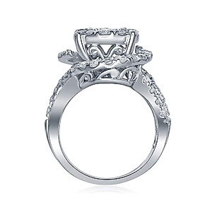 Roy Rose Jewelry 14K White Gold Womens Princess Round Diamond Soleil Bridal Wedding Engagement Ring Band Set 3-Carat tw