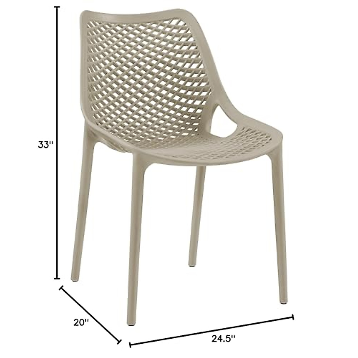 Meridian Furniture 328Taupe Mykonos Collection Modern | Contemporary Outdoor Patio Dining Chair with Taupe Polypropylene Plastic, Weather Resisting, 20" W x 24.5" D x 33" H, Taupe, Set of 4