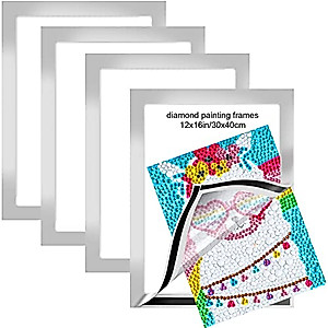 Yulejo 4 Pieces Diamond Picture Frame Magnetic Diamond Art Frames Self Adhesive Frames Magnetic PVC Photo Frame Double Sided Sign Holder Frames for Wall Home Office School (Silver)