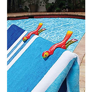 O2COOL Bocaclips - Beach Towel Clips for Beach Chairs, Patio and Pool Accessories Clothes Pins or Bag Clips - (Parrot) 4 Clips