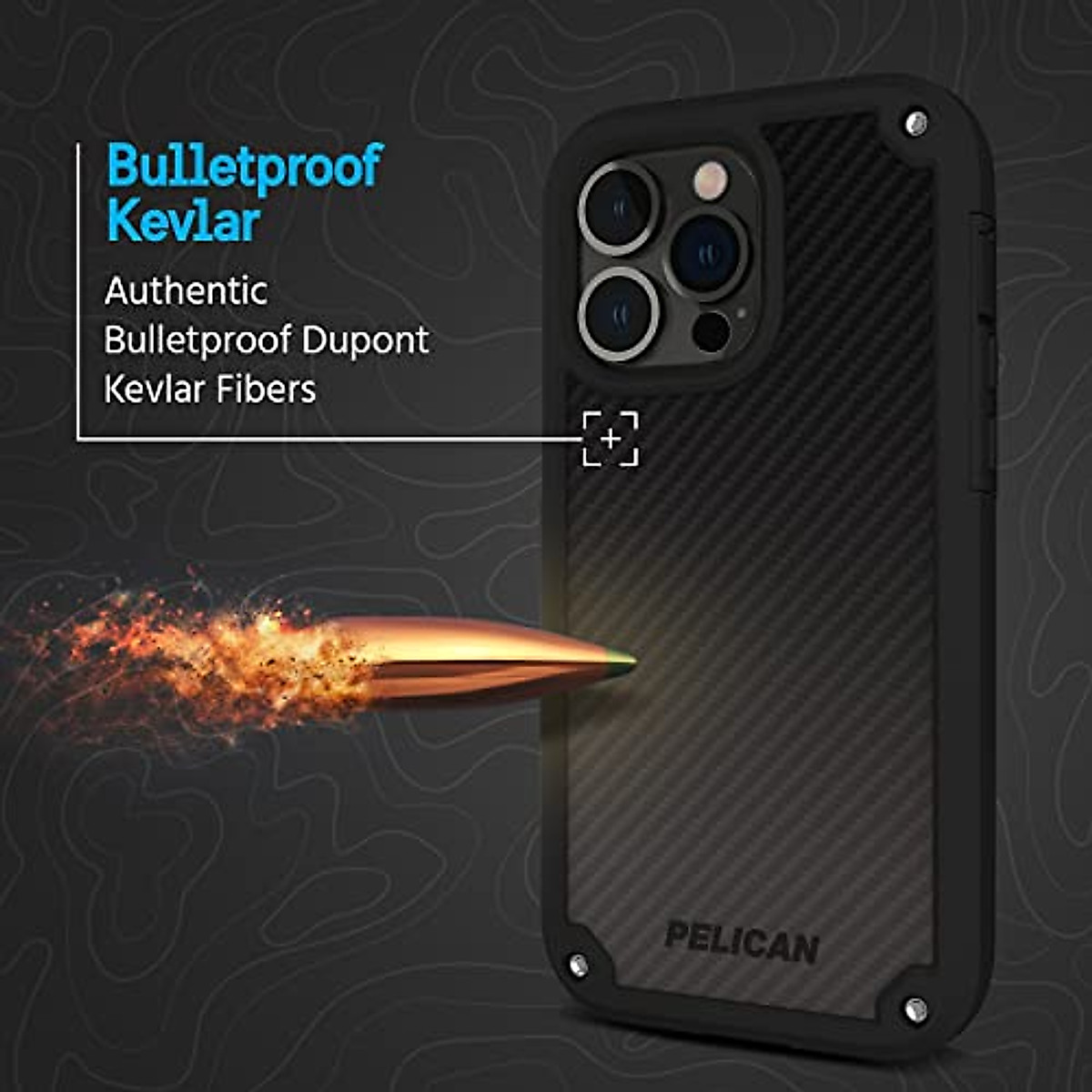 Pelican Shield Kevlar Series - iPhone 14 Pro Case 6.1" [Compatible with MagSafe] Magnetic Charging Phone Case With Belt Clip Holster Kickstand [21FT MIL-Grade Drop Protection] Cover - Black