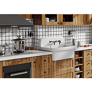 ELLAI 30 Inch White Wall Mount Utility Sink High Back Wall Mounted Ceramic Laundry Tub 15 Gallon Slop Sink for Laundry Room, Garage, Kitchen, Basement 30" x 19" x 18"