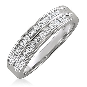 Beyond Brilliance 1/2 Carat Diamond, Channel-Set 14K White Gold Princess Cut Diamond Double Row Bridal Wedding Band Ring (I-J, I1-I2)