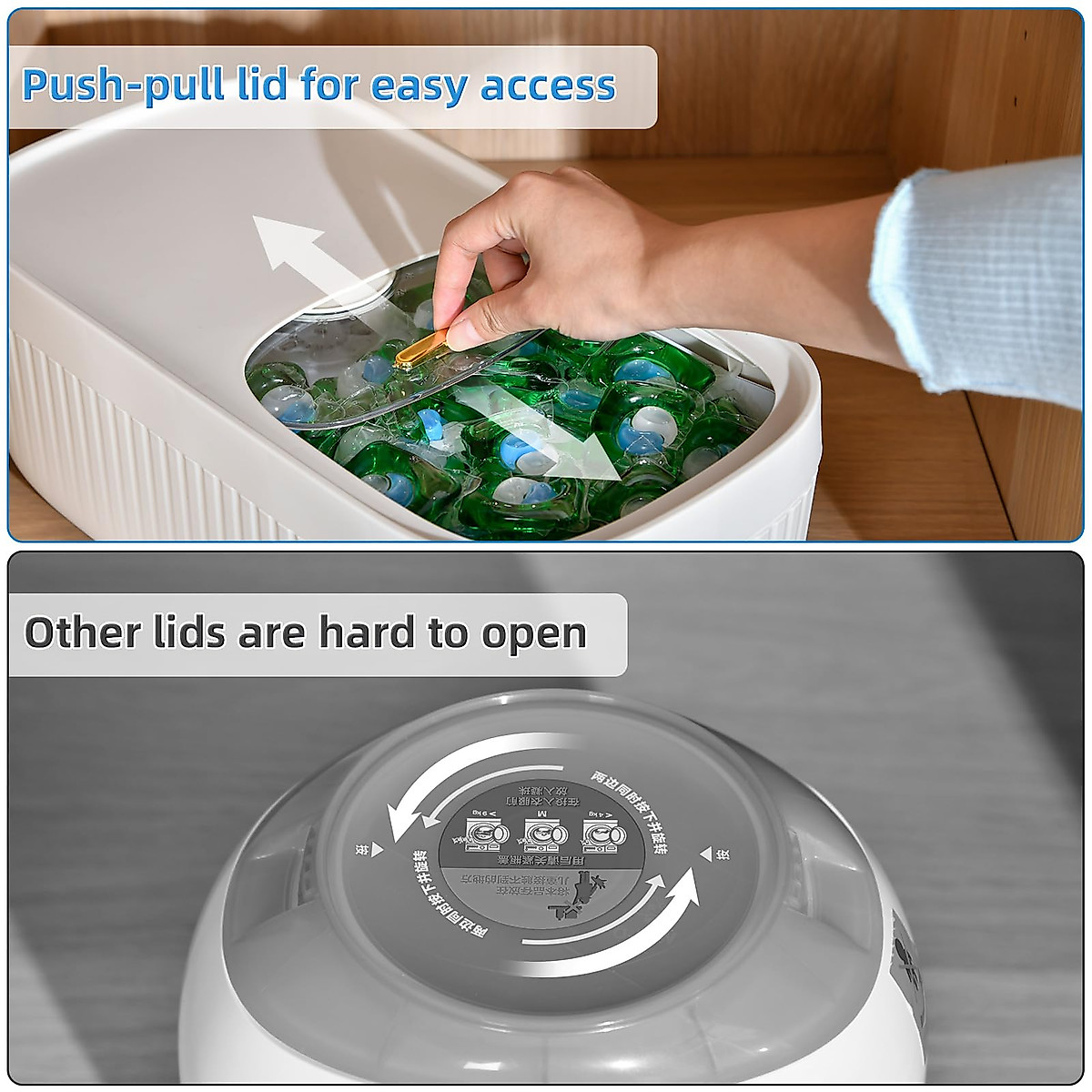 SUBEKYU Laundry Pods Container,2.6 Gal Laundry Pod Holder Dispenser,Dishwasher Pods Container with Push-Pull Lid,Laundry Room Organization and Storage Box for Washing Powder,Scent Beads,Dryer Balls