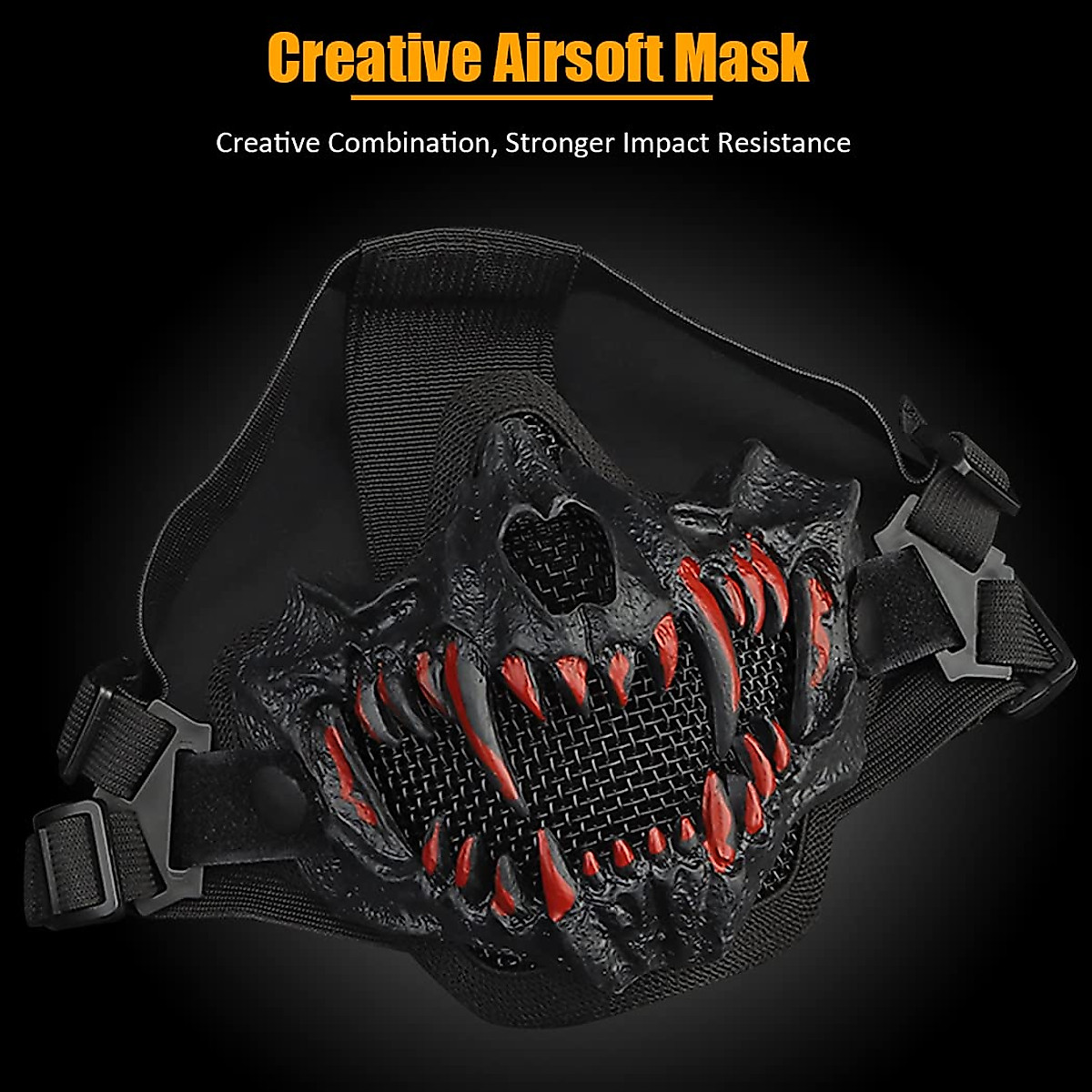 Yzpacc Airsoft Half Face Skull Masks Tactical Face Protection Mesh Mask for Halloween Paintball CS Hunting