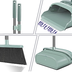 kelamayi Broom and Dustpan Set for Home，Broom and Dustpan Set, Broom Dustpan Set, Broom and Dustpan Combo for Office, Stand Up Broom and Dustpan (Green)