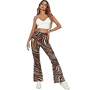 Floerns Women's Printed Stretchy High Waisted Bell Bottom Boho Flare Pants Brown Marble S