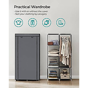 SONGMICS Portable Closet, Clothes Storage Organizer with 6 Shelves, 1 Clothes Hanging Rail, Non-Woven Fabric Closet, Metal Frame, 17.7 x 34.6 x 66.1 Inches, Gray URYG84GY