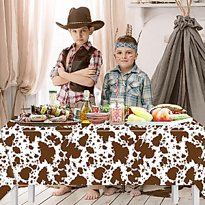 Highland Cow Decorations-3Pcs Cow Print Tablecloths Farm Animals Brown Cow Print Baby Shower Rectangular Plastic Table Cover Cowboy Birthday Party Supplies,Size 70.8X42.5inch