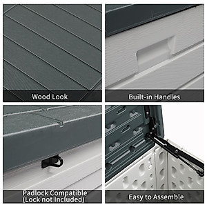 VINGLI Upgraded 158 Gallon Outdoor Storage Box, Lockable Resin Storage Containers with Lid, Wooden Grain Surface Deck Box Patio Furniture for Garden, Pool, Balcony, Yard