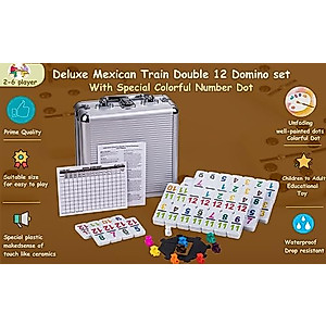 Smilejoy Double 12 Colorful Number Dot Dominoes, Mexican Train Domino Game Double Twelve Domino Set with Aluminum Case, 91 Tiles,(2-9 Players)