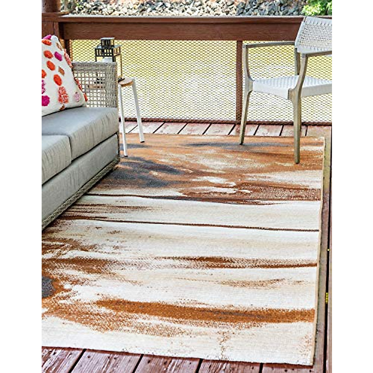 Unique Loom Outdoor Modern Collection Area Rug - Shore (10' x 12' 2" Rectangle, Brown/ Beige)