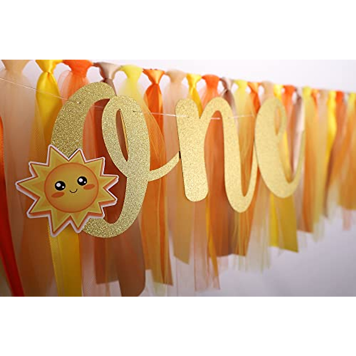 First Trip Around the Sun Birthday Decorations - 1st First Birthday Banner Highchair, High Chair Fabric Garland Party Supplies, Red Orange Yellow Green Blue Cyan Purple, Photo Props, Handmade