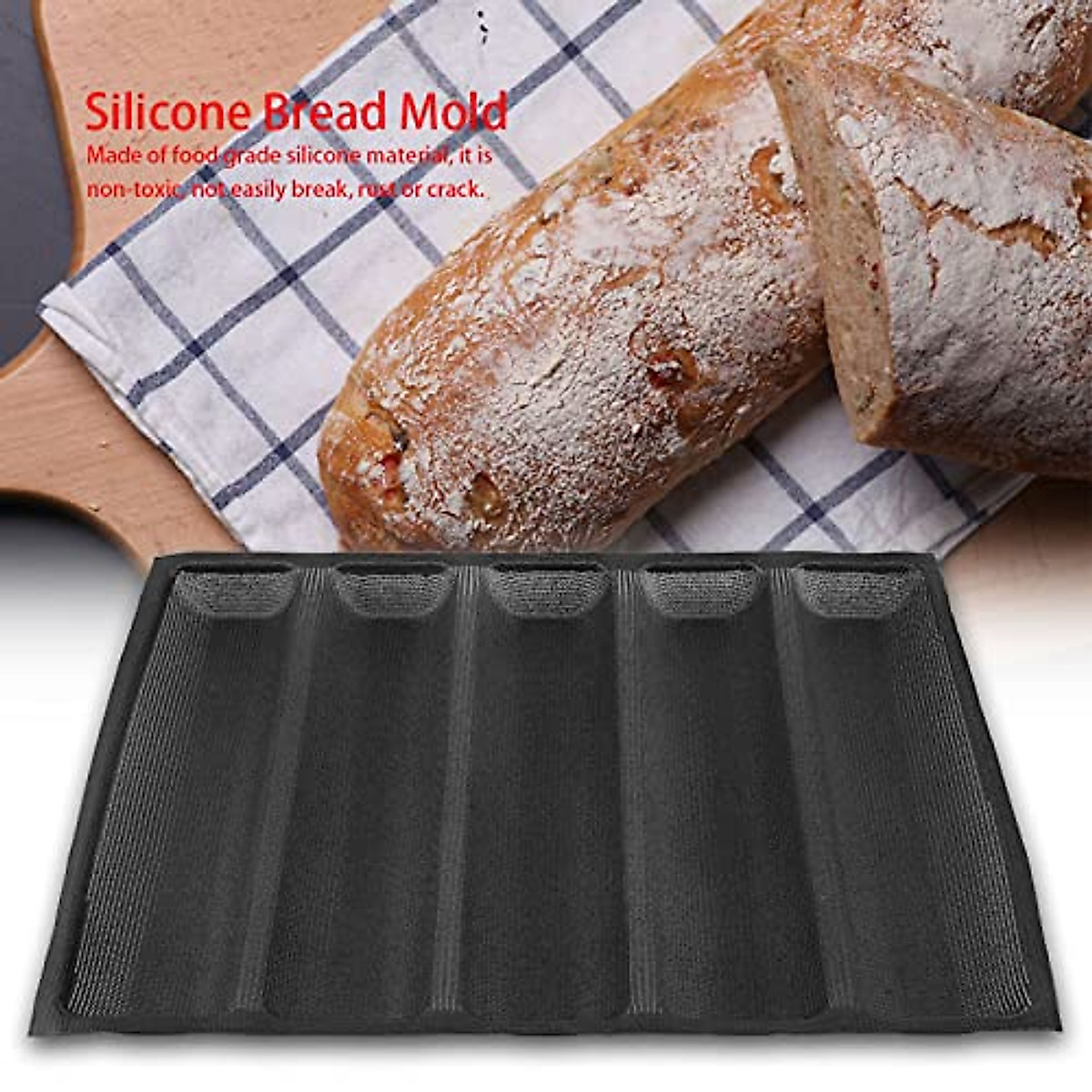 oceanside Silicone Oblong Shape Bread Molds Easy to Clean Baguette Pan French Bakeware Tray, Kitchen Baking Accessories