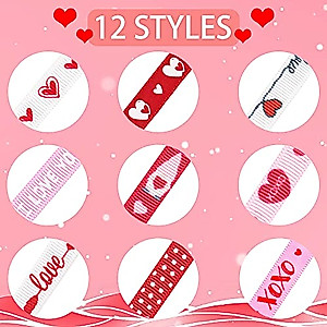 9 Rolls 27 Yards Valentine Ribbons Red Pink Ribbons Love Gnomes Decorative Grosgrain Ribbons XOXO Heart Dot Valentine's Day Satin Ribbon 3/8" Wide for Gift Wrapping Crafts Anniversary Party