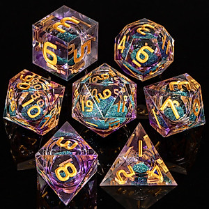 KERWELLSI Liquid Core D&D Dice Set, 7 Piece Sharp Edge Resin DND Dice Set, Polyhedral Dungeons and Dragons Dice with Gift Box, Purple RPG Role Playing D and D Dice D20 D12 D10 D8 D6 D4
