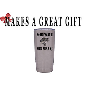 Rogue River Tactical Funny Fishing 20 Oz. Travel Tumbler Mug Cup w/Lid Vacuum Insulated Hot or Cold Fish Fear Me Fishing