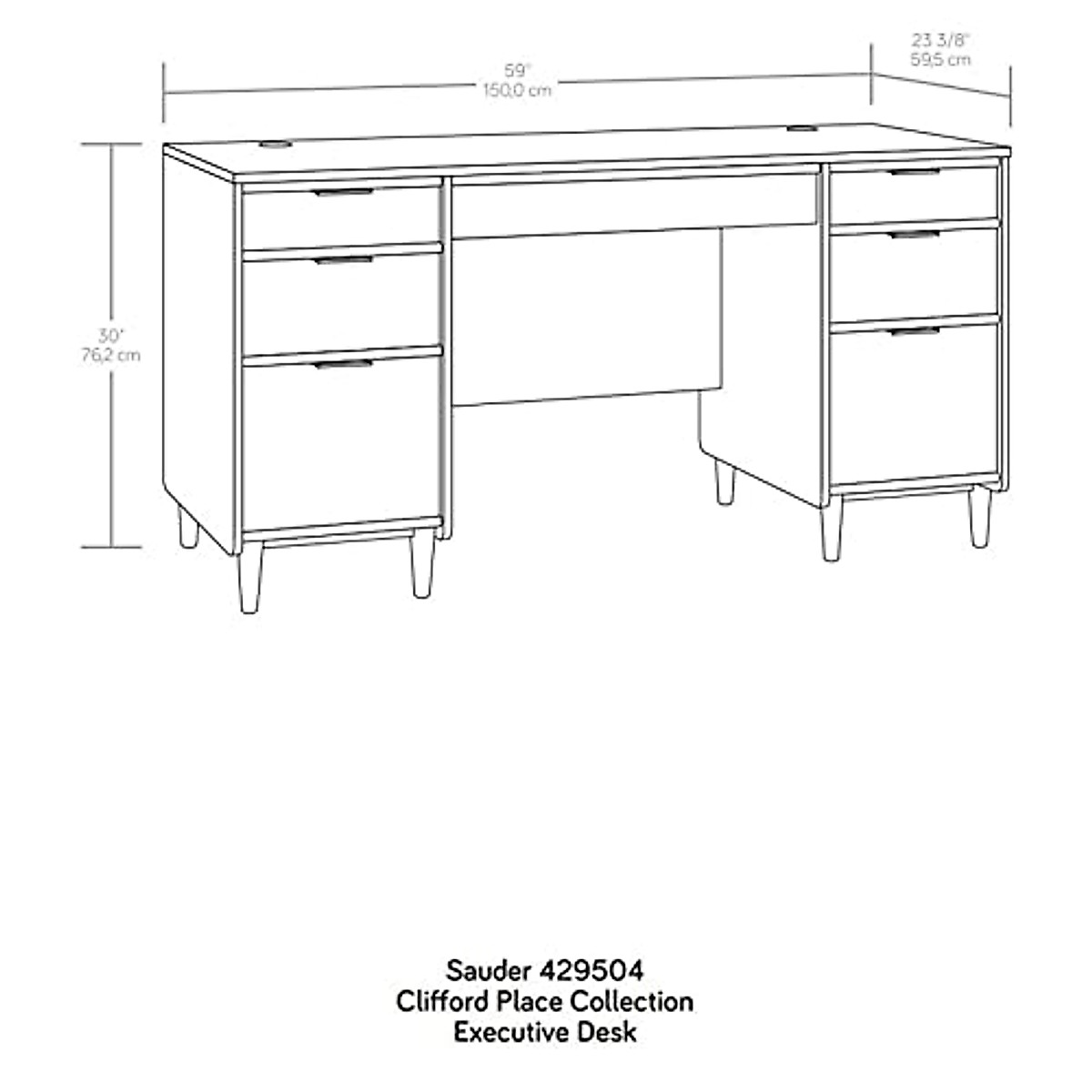 Sauder Clifford Place Modern Executive Desk in Jet Acacia, Jet Acacia Finish