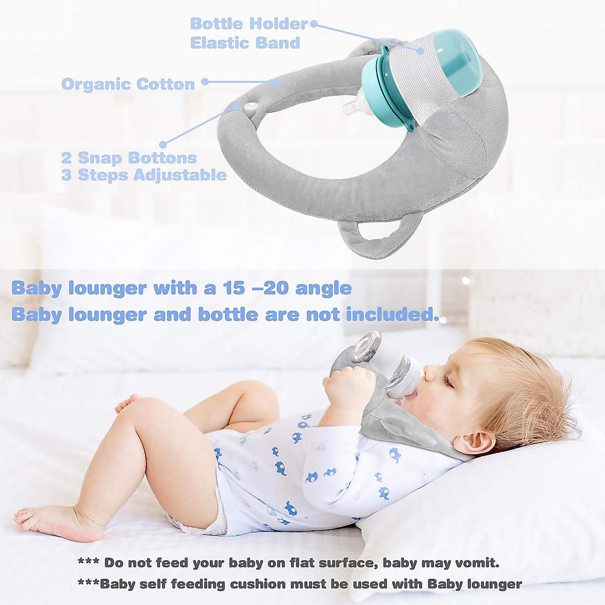 FIKETLXU Baby Bottle Holder,Baby Self Feeding Cushion for Bottle and Breastfeeding, Baby Self Feeding Pillow,Breast Feeding Pillow with Adjustable Waist Strap and Machine Washable