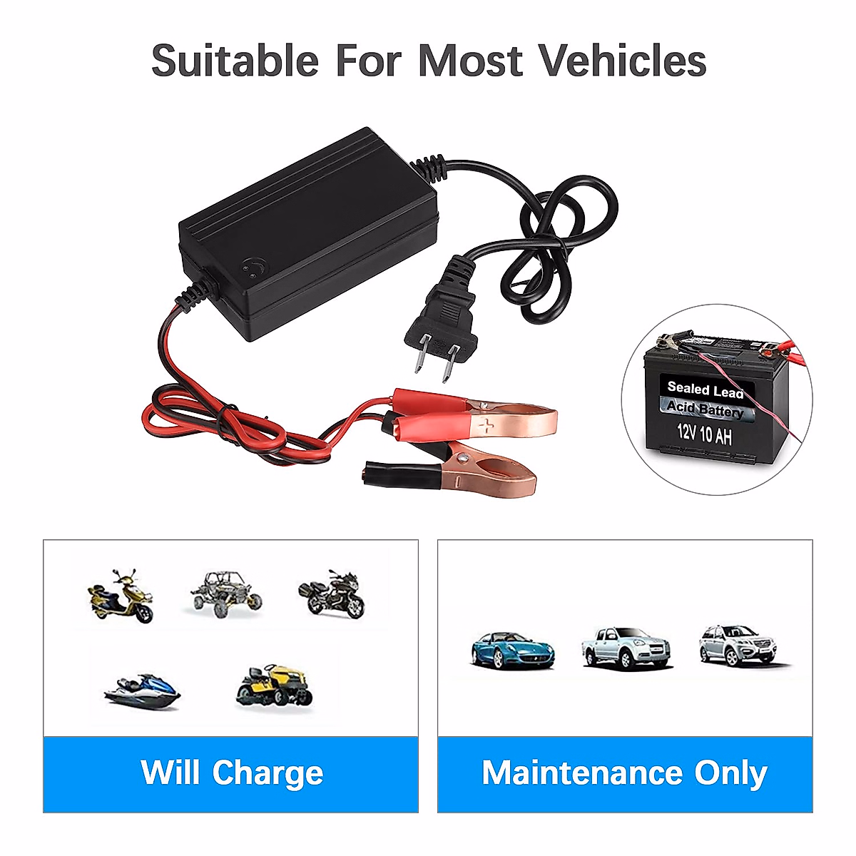 12V Auto Car Battery Charger for Tender Trickle Maintainer Boat Motorcycle