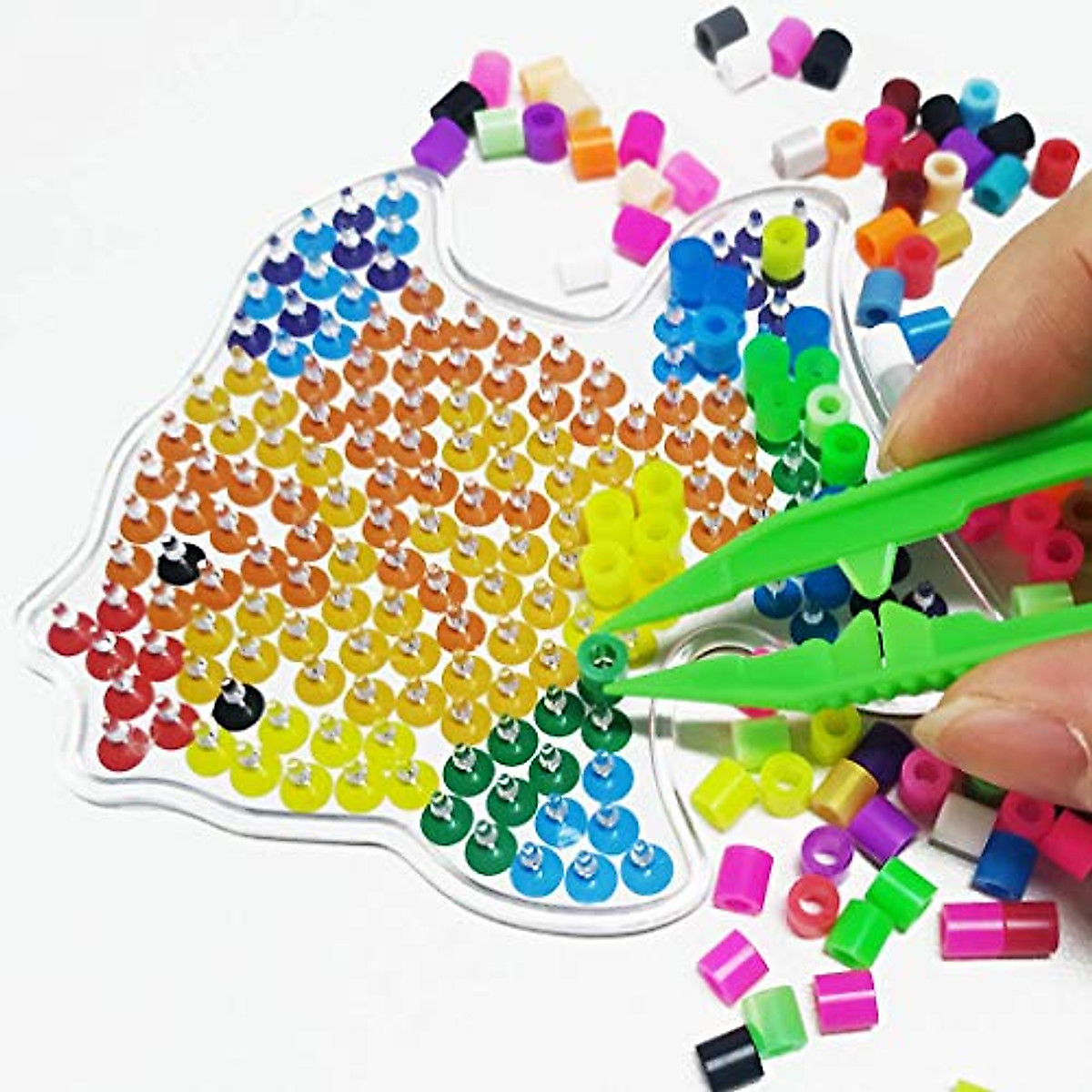 Three-Color Plastic Fuse Beads Tweezers Handmake Beads Crafts, Manual DIY Creative Craft Game Tool for Kids(1 Pack of 6 Tweezers,White,Green,Blue)