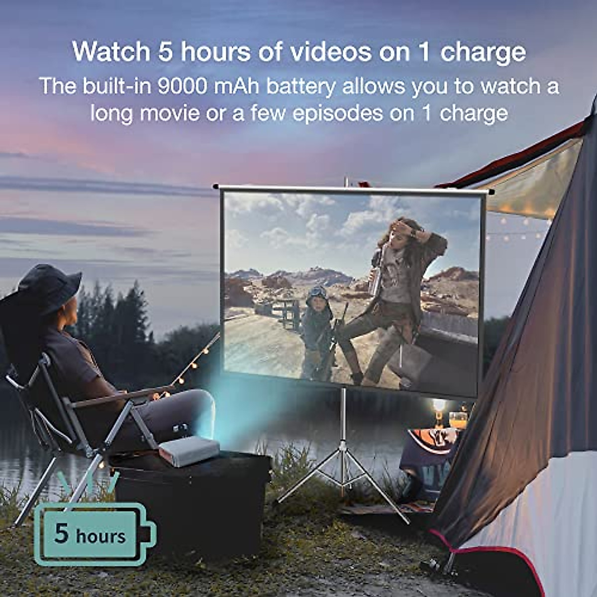 2024 Upgraded Portable Projector, EZCast J4 Rechargeable Movie Projector - Built-in Battery & Speaker - 1080P Pico Projector, Camping Projector, Compatible w/HDMI, USB, iPhone, Android, Tablet, Laptop