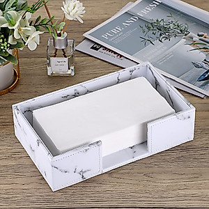 Sumnacon Rectangle Napkin Holder for Dinner Table Kitchen Contertop, Stylish Leather Guest Towel Holder for Bathroom Vanity, Decorative Basket for Tissue Paper Hand Towel Storage, Marble White