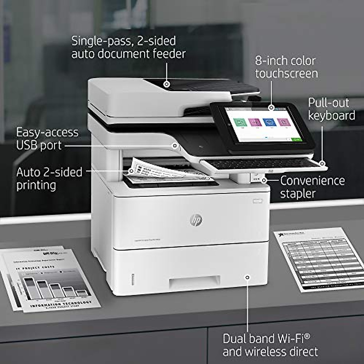 HP LaserJet Enterprise MFP M528z Wireless Monochrome All-in-One Printer with built-in Ethernet & 2-sided printing (1PV67A)