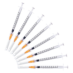 Disposable 1ml syringe with 25G 1inch Lab Supplies, Individually Packaged 50Pack
