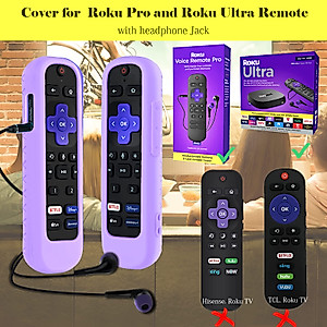 Case for Roku Voice Remote Pro, Cover for Roku Headphone Remote Rechargeable Controller Silicone Battery Cover Sleeve Skin Glow in The Dark Purple