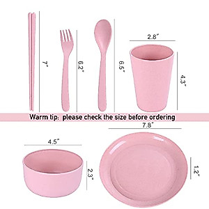 DeeCoo Wheat Straw Dinnerware Sets of 4 (24pcs), Unbreakable and Lightweight Serving Bowls, Cups, Plates, Chopsticks, Forks, Spoons Set, Microwave & Dishwasher Safe Dish Bowl for Kids or Picnics