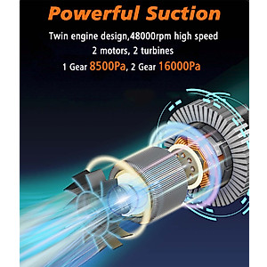 Fedemer Handheld Vacuum Cleaner, 16000PA Powerful Suction Cordless Rechargeable, for Car Home Office Cleaning with LED Light GV03 Black/Orange