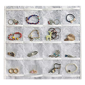 BB Brotrade Hanging Jewelry Organizer,Double Sided Jewelry Storage Organizer with Embossed Pattern,80 Clear PVC Pockets Organizer for Holding Jewelries (White)