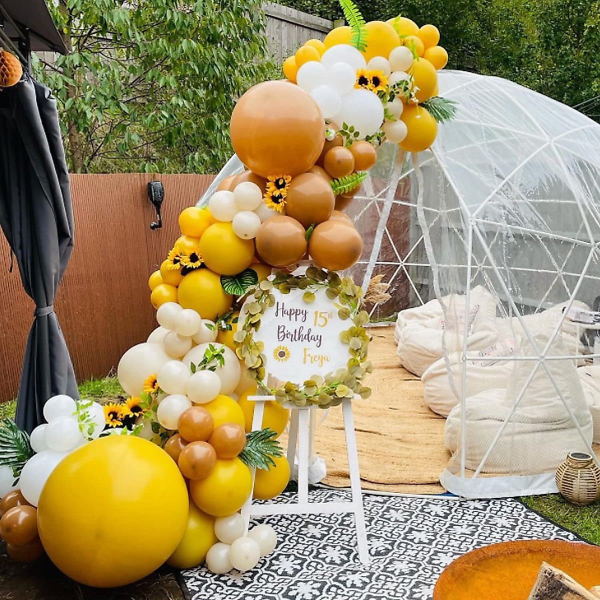 156 PCS Double Stuffed Balloons Arch Garland Kit Neutral Lemon Yellow Brown Balloons for Baby Shower Wedding Birthday Party Decorations (Yellow Brown)