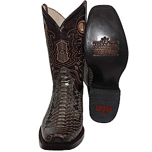 The Western Shops Mens Genuine Leather Python Snake Print Square Toe Cowboy Boot (6, Olive)
