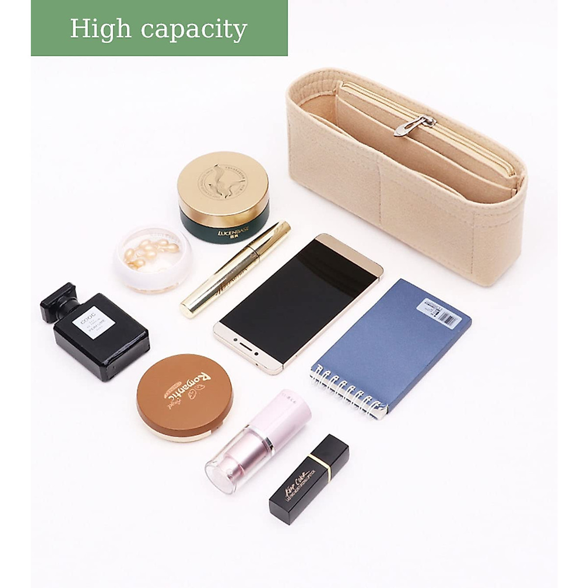 Lckaey Purse Organizer Insert for 19 Flap Small Bag Small bag Organizer with Side Zipper Pocket beige 1016 24 * 7 * 12cm