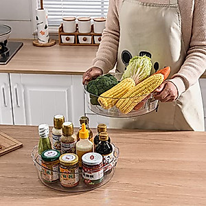 4 Pack Lazy Susan Organizer, 11.5 Inch Clear Lazy Susan Turntable Rack for Cabinet - Rotates 360 Degrees and 2 Handles Design, Pantry Organization and Storage, Kitchen Countertop, Fridge, Vanity