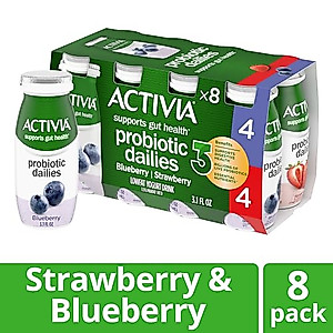 Activia Probiotic Dailies Strawberry and Blueberry Lowfat Yogurt Drinks, Delicious Daily Probiotic Yogurt Drinks to Help Support Gut Health, 8 Ct, 3.1 FL OZ