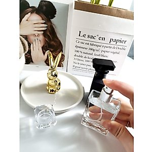 4 Pack-30ML +10ML Flint Glass Refillable Perfume Bottle, Square Portable Cologne Atomizer Empty Bottle with Spray Applicator For Travel (Transparent and Black)