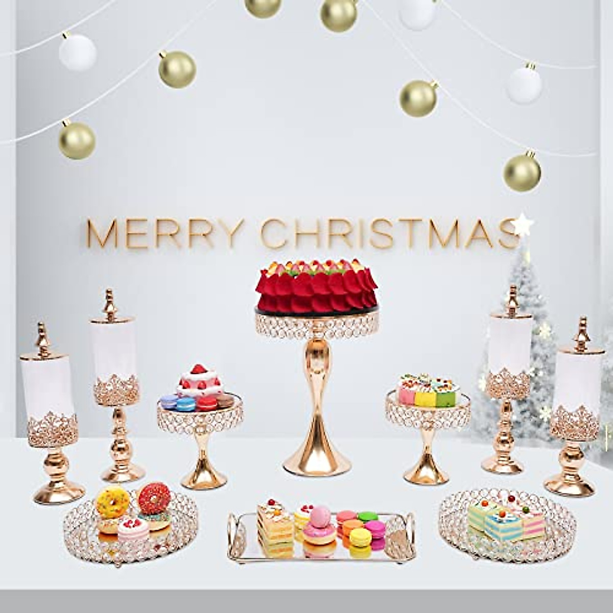 TFCFL 10 PCS Cake Stand Set Crystal Cupcake Dessert Plate Display Tower Mirror Cake Holder Cupcake Stands for Wedding Afternoon Tea Birthday Party Gold Cake Stand