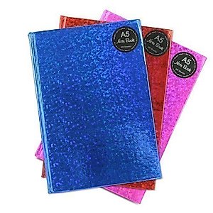 A5 Blue Notebook Ruled Hard Back Bound Note Book Holographic Design