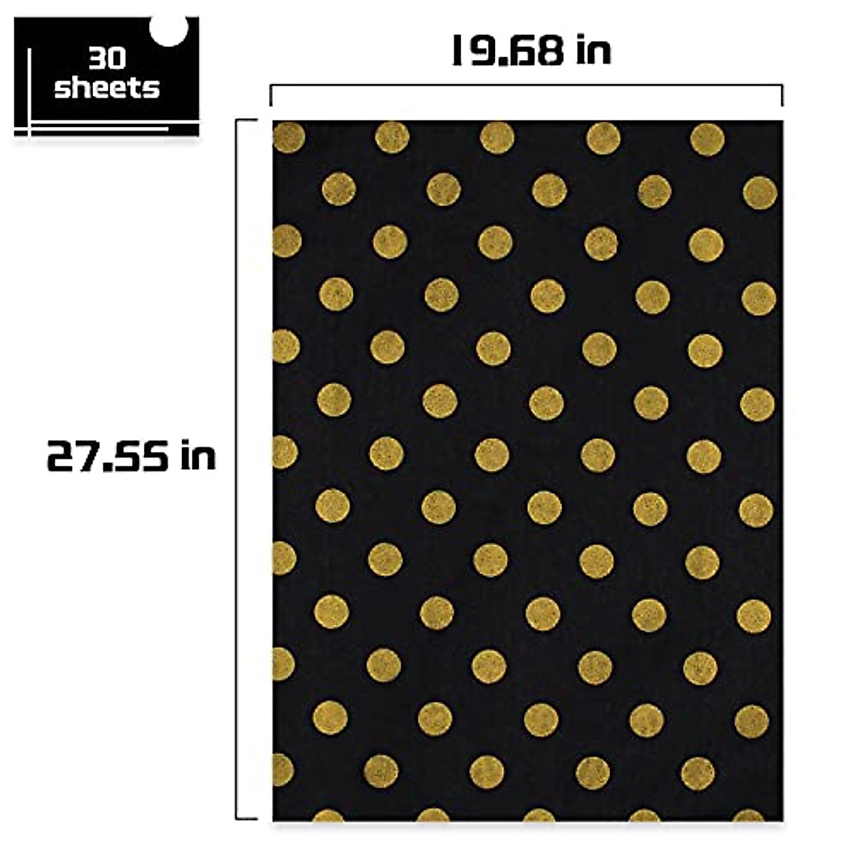 MR FIVE 30 Sheets Black Gold Polka Dot Tissue Paper Bulk,20" x 28",Gift Wrapping Tissue Paper,Black Tissue Paper for Gift Bags,DIY and Crafts,Wrapping Paper for Graduation,Birthday,Holiday