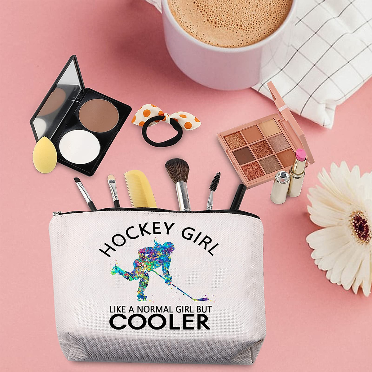 TSOTMO Hockey Sports Zipper Pouch Ice Hockey Gift Hockey Designs Hockey Like A Normal But Cooler Cosmetic Bag For Women (Hockey G)