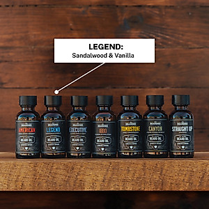 Live Bearded Beard Oil, 1 fl oz - Premium All-Natural Jojoba - Made in the USA - Hair and Skin Care for Men with Dry, Flaky Patches | Legend Scent - Sandalwood, Vanilla