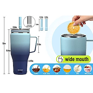 Zenbo 40 oz Tumbler with Handle, Straw Lid, and Cupholder-Friendly Design | Insulated Stainless Steel Travel Mug, Reusable Water Bottle | Leak-Proof, Dishwasher Safe