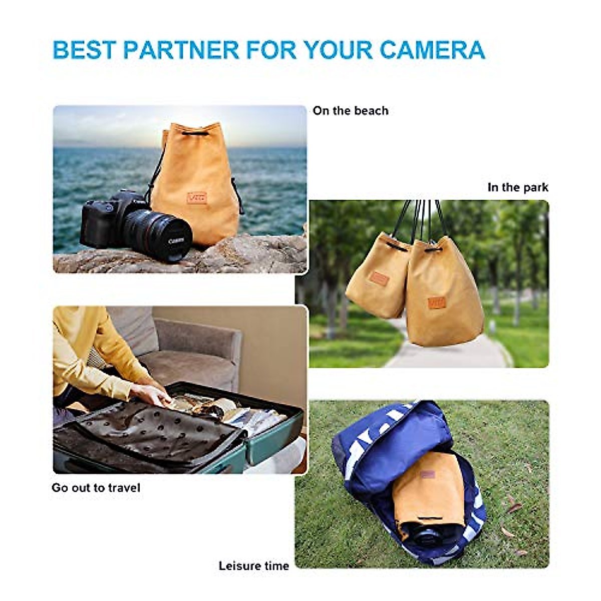 Camera Case, LATZZ Drawstring Bag, Vintage DSLR Camera Bag with Adjustable Strap, Soft Lens Case Gadget for Traveling and Canon Sony Fuji SLR Storage