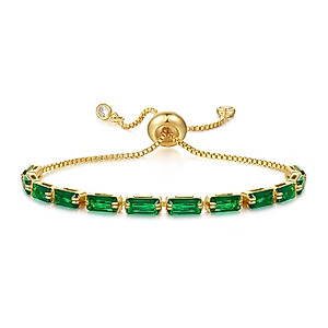 KissYan Tennis Bracelet for Women, 14K Gold Plated Cubic Zirconia Adjustable Slider Bracelets Classic Trendy Jewelry Gift(Green)